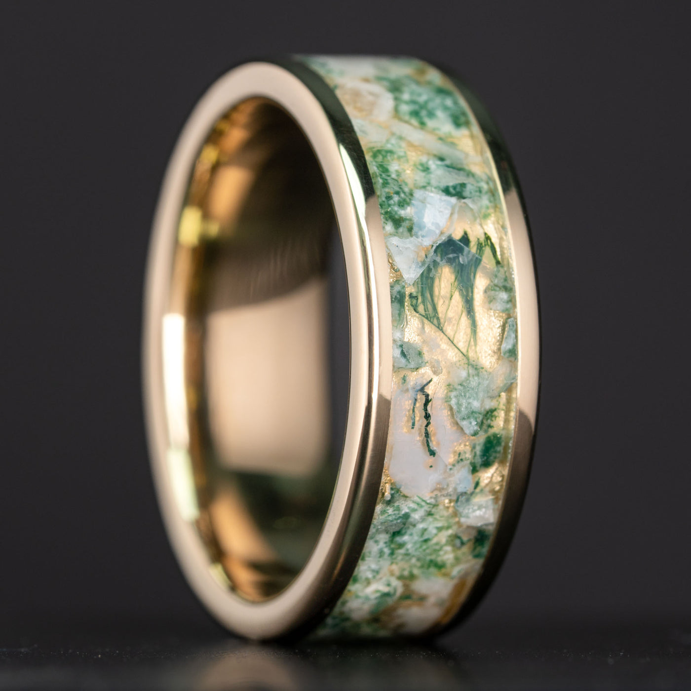 Gold Moss Agate Inlay Ring