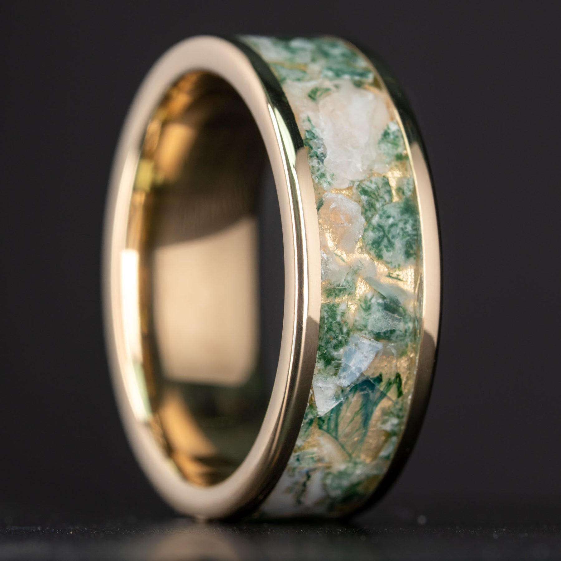 Gold Moss Agate Inlay Ring