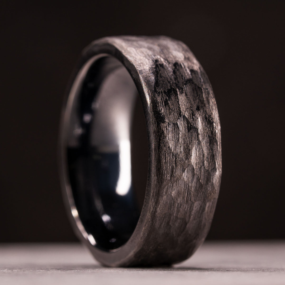 Black Hammered Titanium Ring