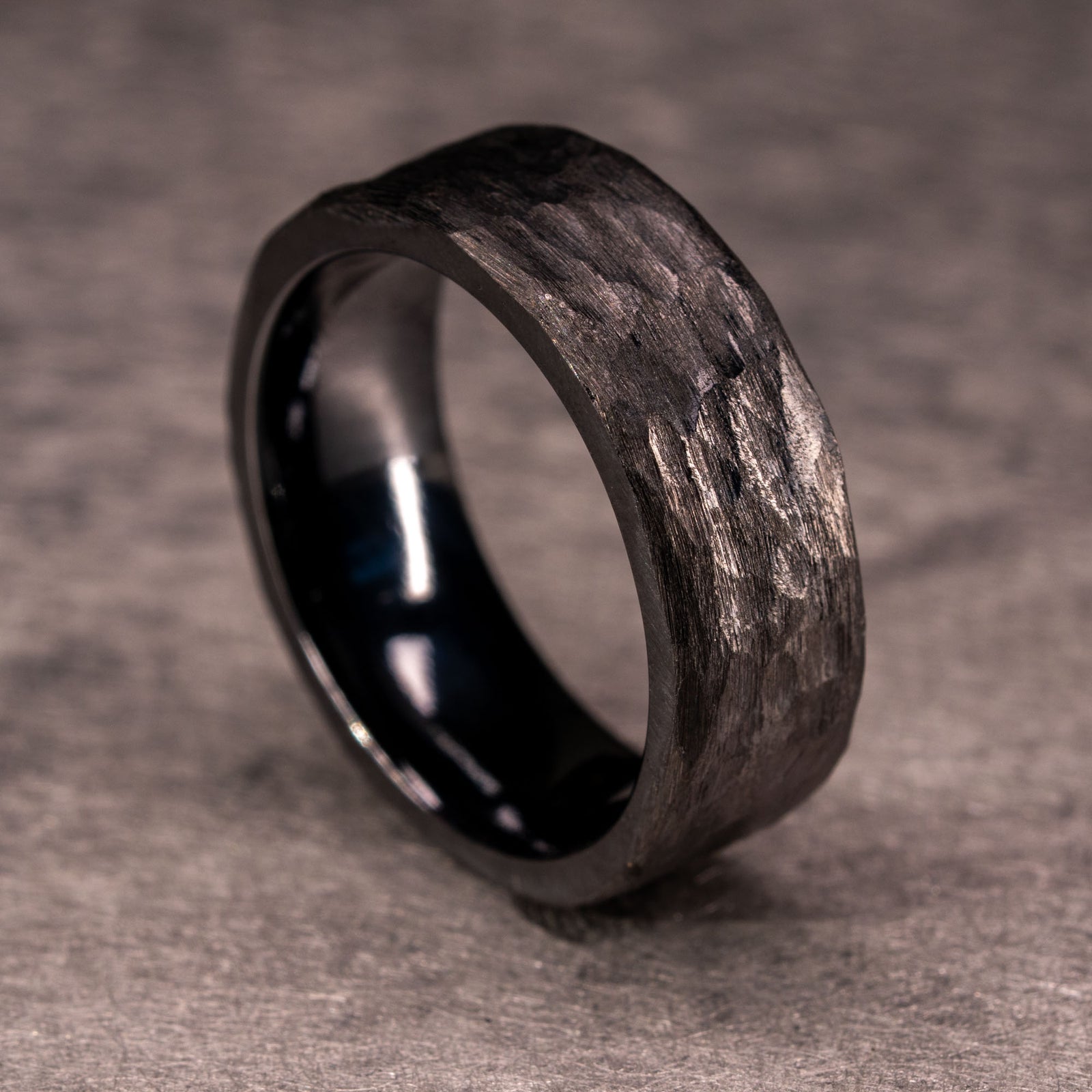 Black Hammered Titanium Ring