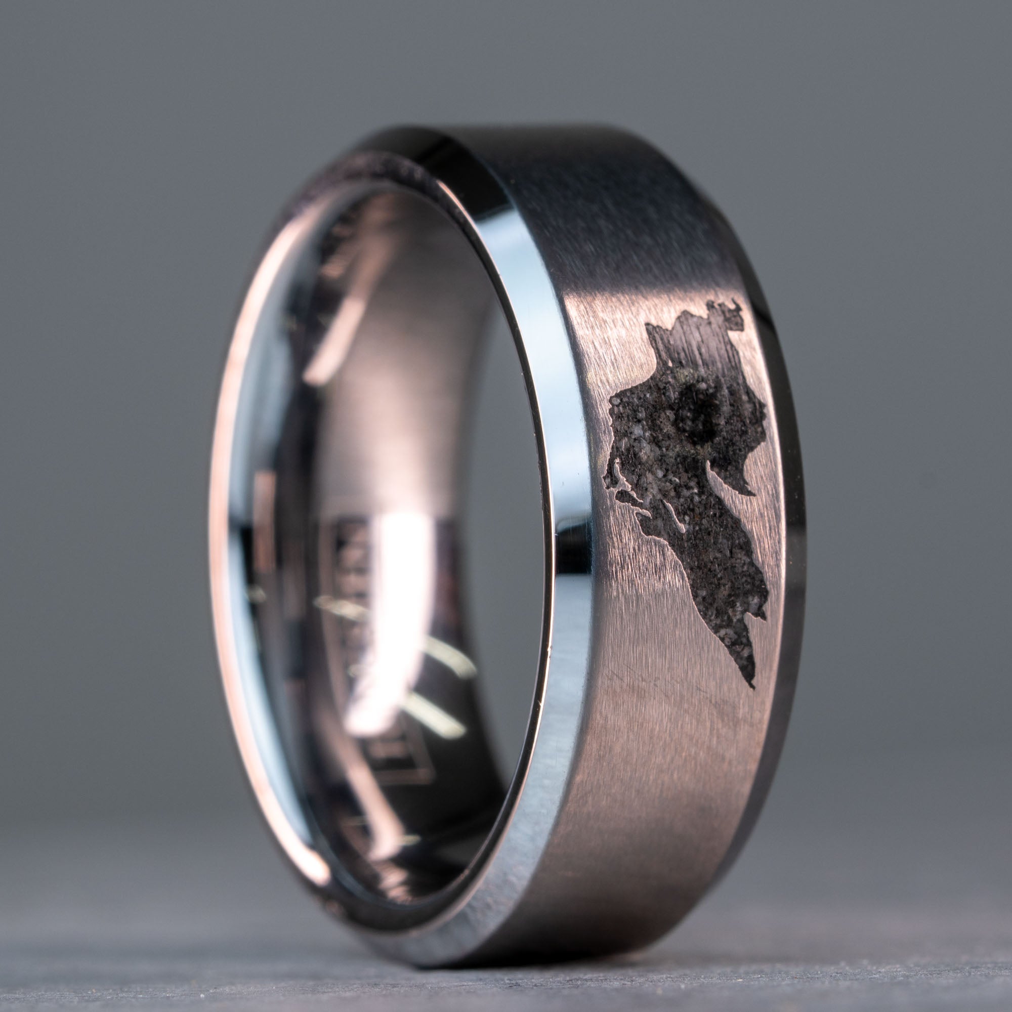 Beveled Tungsten Lake Superior Yooper Glow Stone Inlay Ring