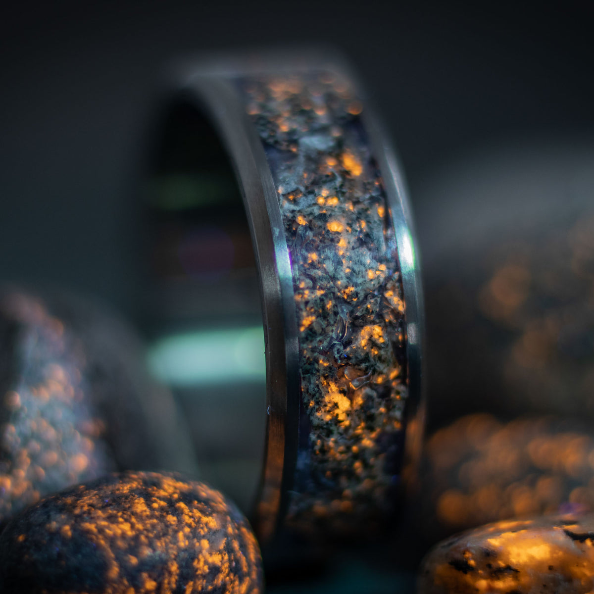 Titanium Yooper Glow Stone Inlay Ring