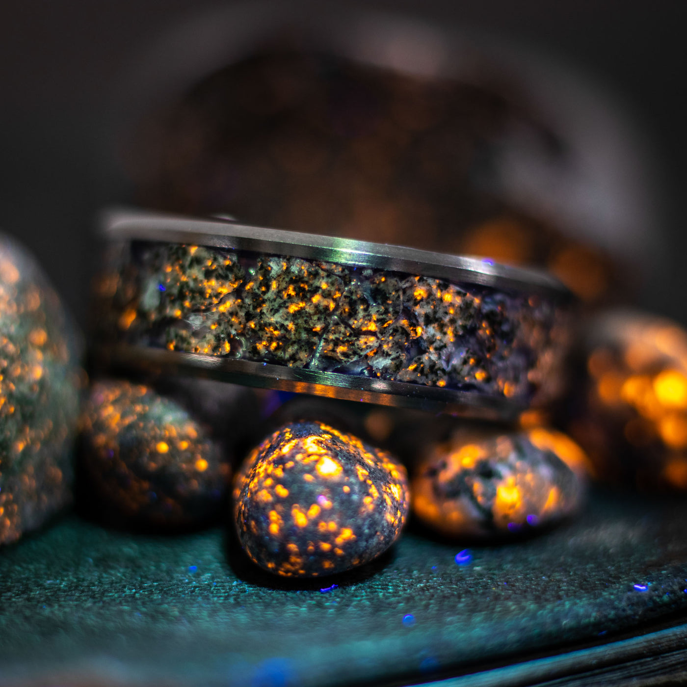 Titanium Yooper Glow Stone Inlay Ring