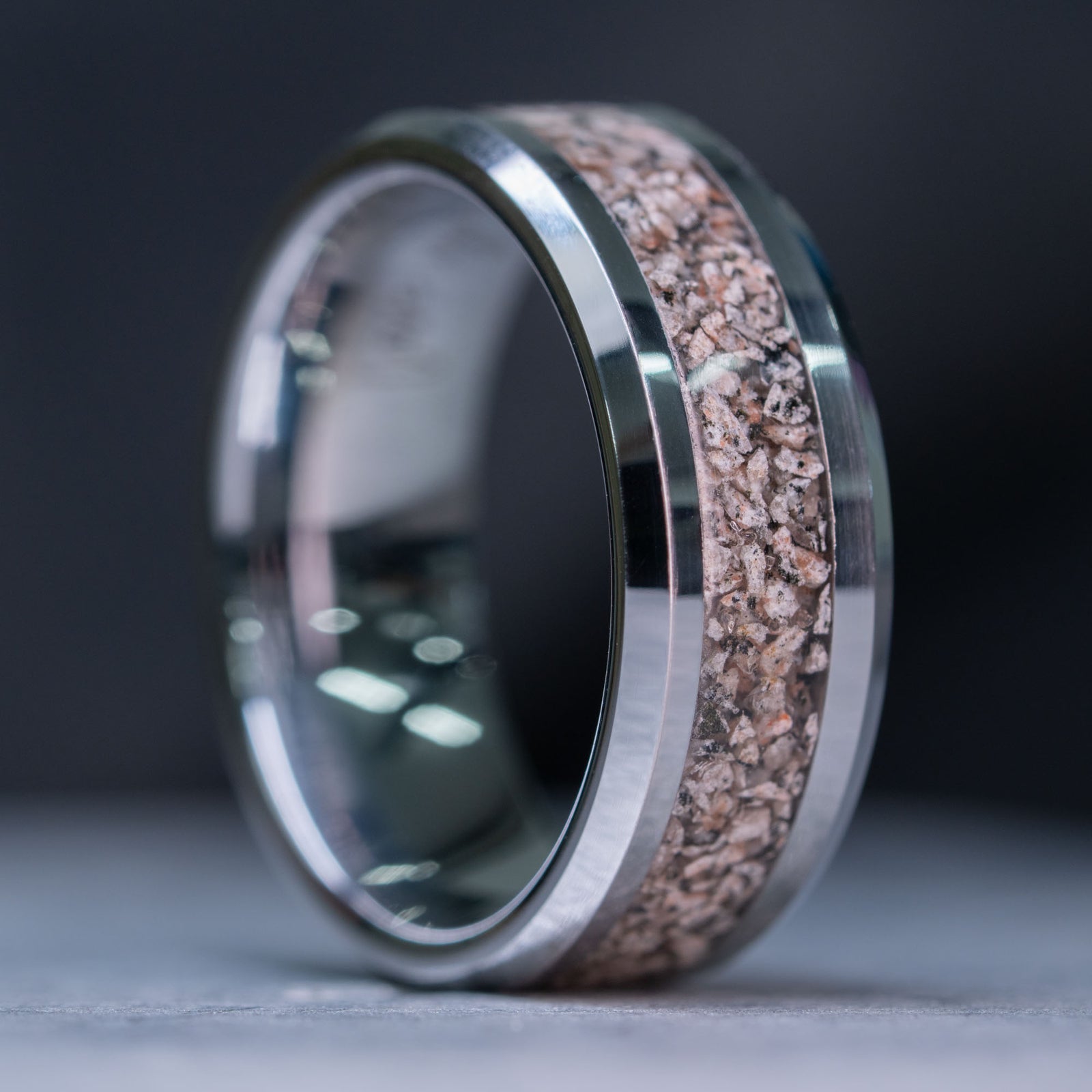 Beveled Tungsten Yooper Glow Stone Inlay Ring