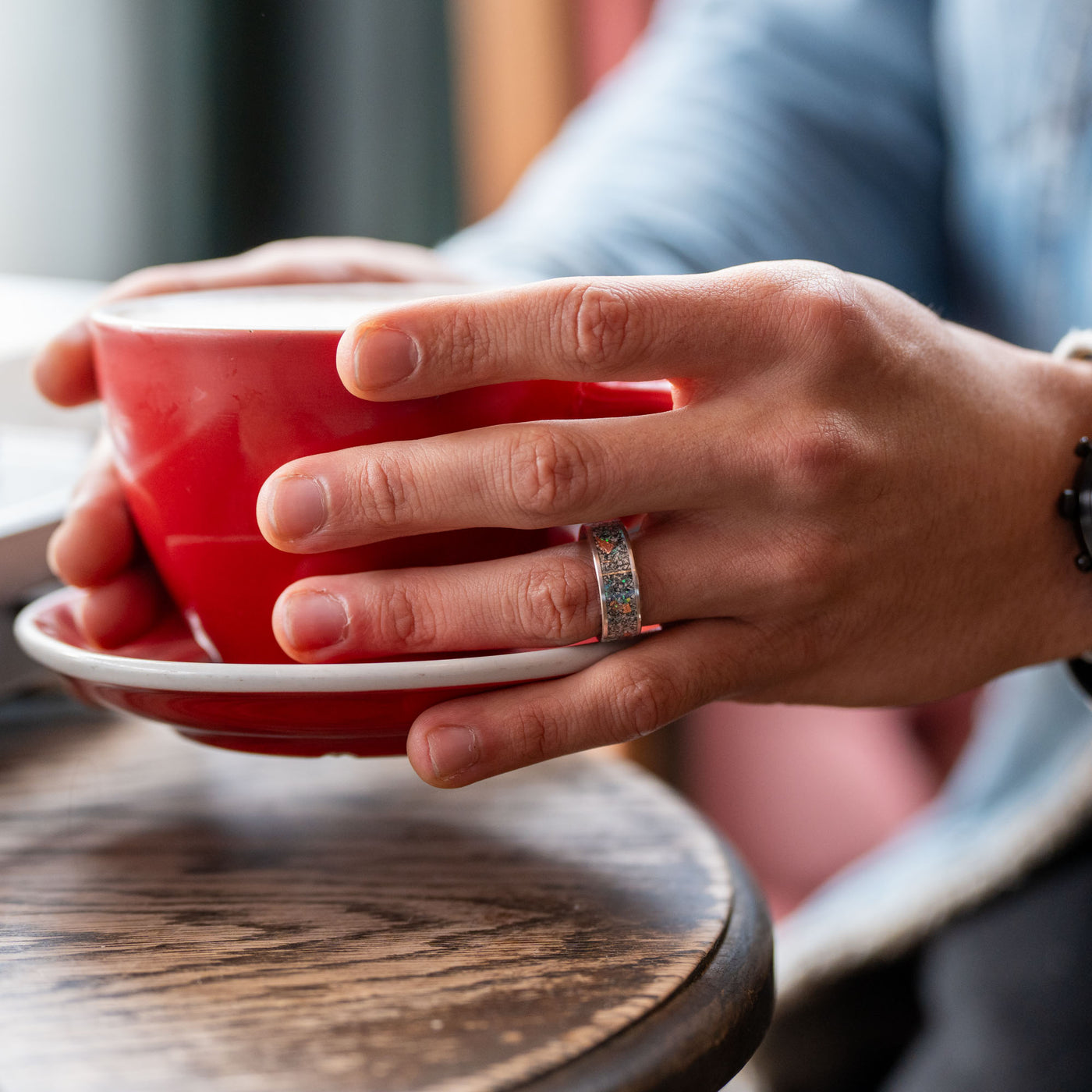 Titanium Yooper Glow Stone Copper & Opal Inlay Ring | Honest Hands Ring Co