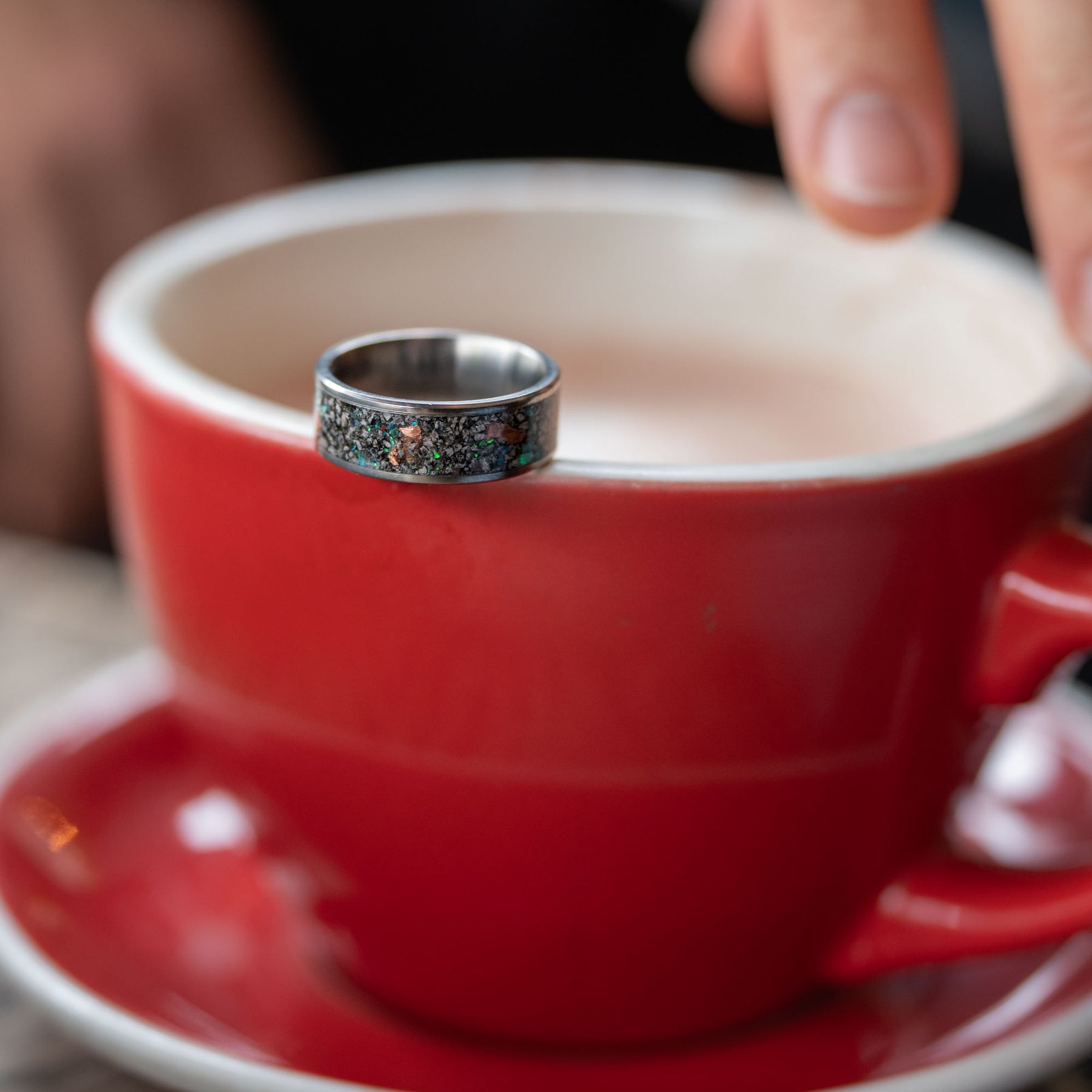 Titanium Yooper Glow Stone Copper & Opal Inlay Ring | Honest Hands Ring Co