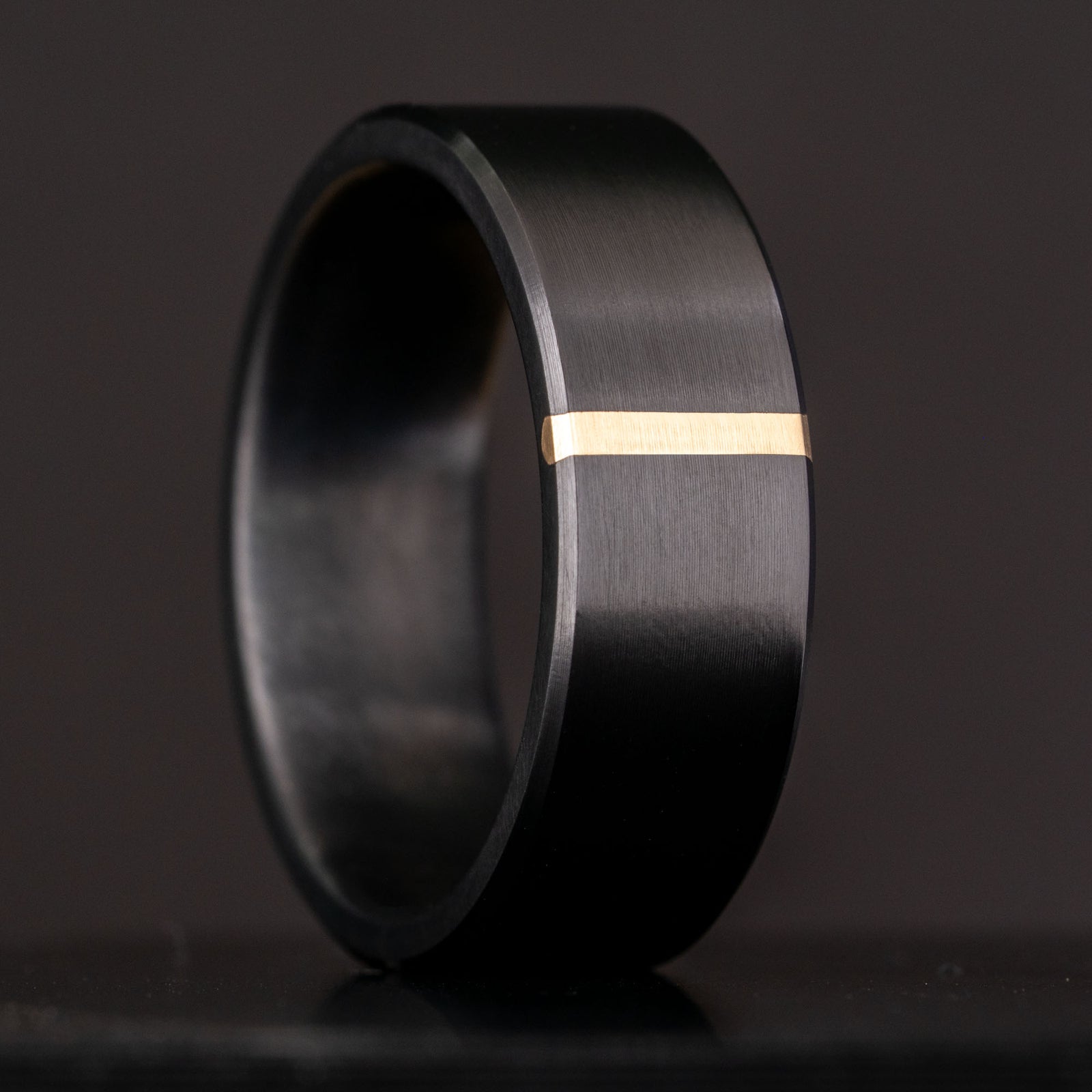 Black Titanium Horizontal Gold Inlay Ring | Honest Hands Ring Co