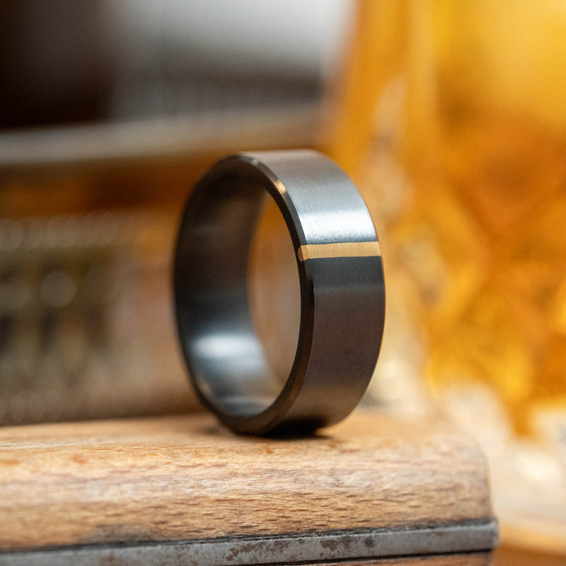 Black Titanium Horizontal Gold Inlay Ring | Honest Hands Ring Co
