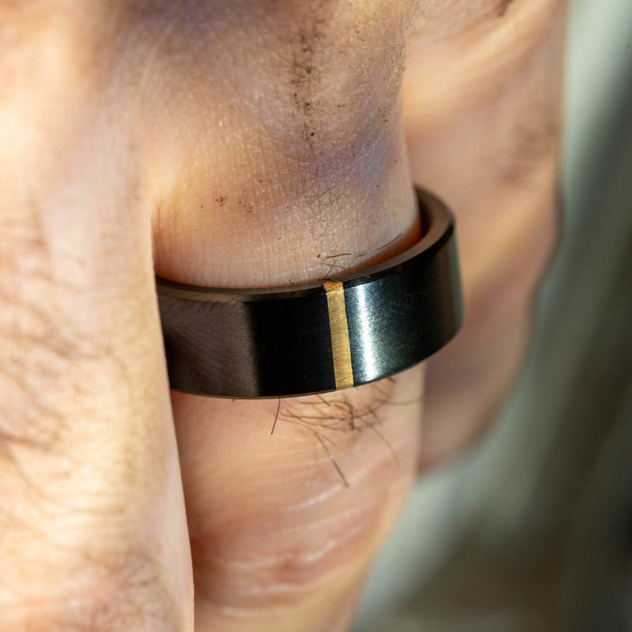 Black Titanium Horizontal Gold Inlay Ring | Honest Hands Ring Co