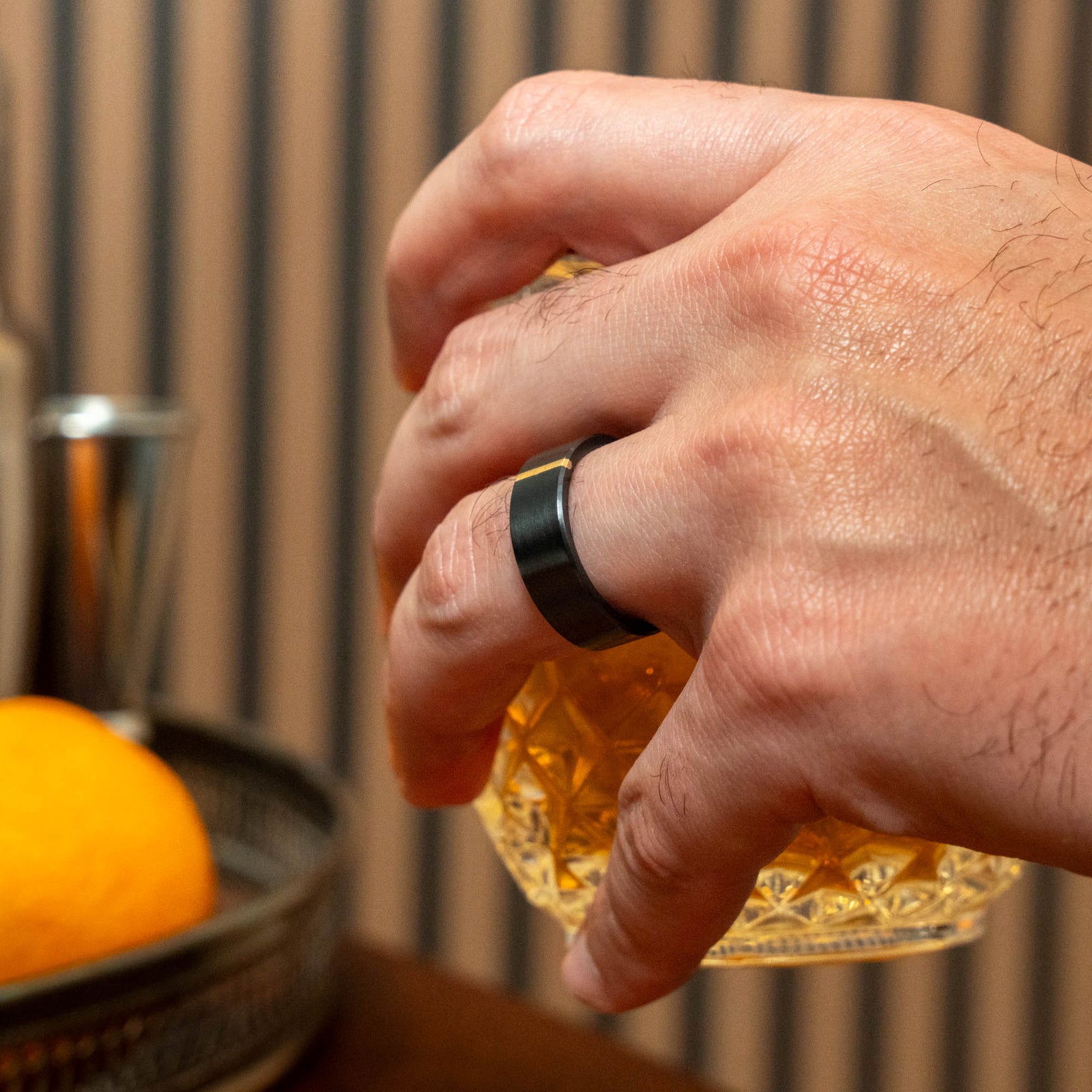 Black Titanium Horizontal Gold Inlay Ring | Honest Hands Ring Co