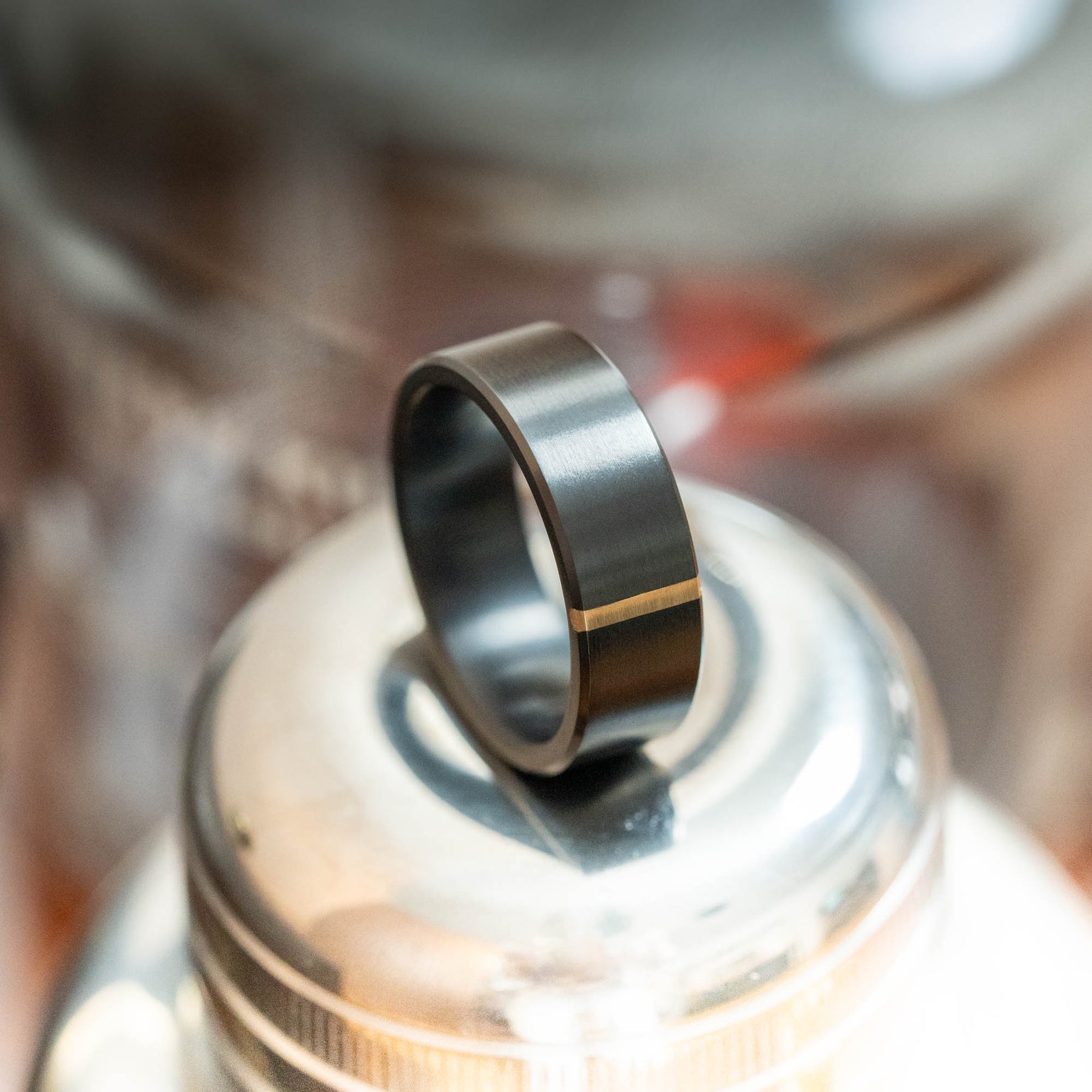 Black Titanium Horizontal Gold Inlay Ring | Honest Hands Ring Co