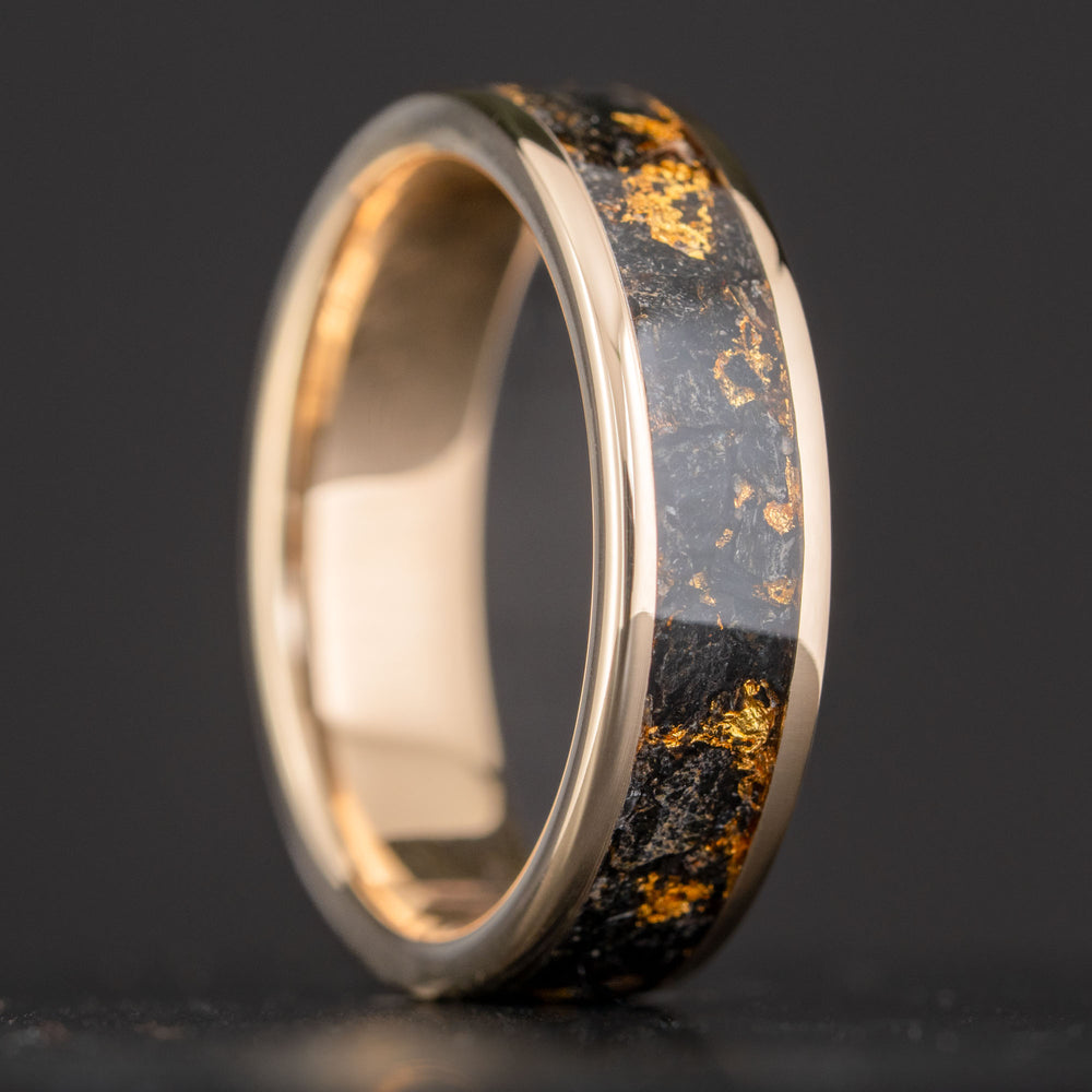 Gold Megalodon Shark Tooth & Gold Leaf Inlay Ring | Honest Hands Ring Co