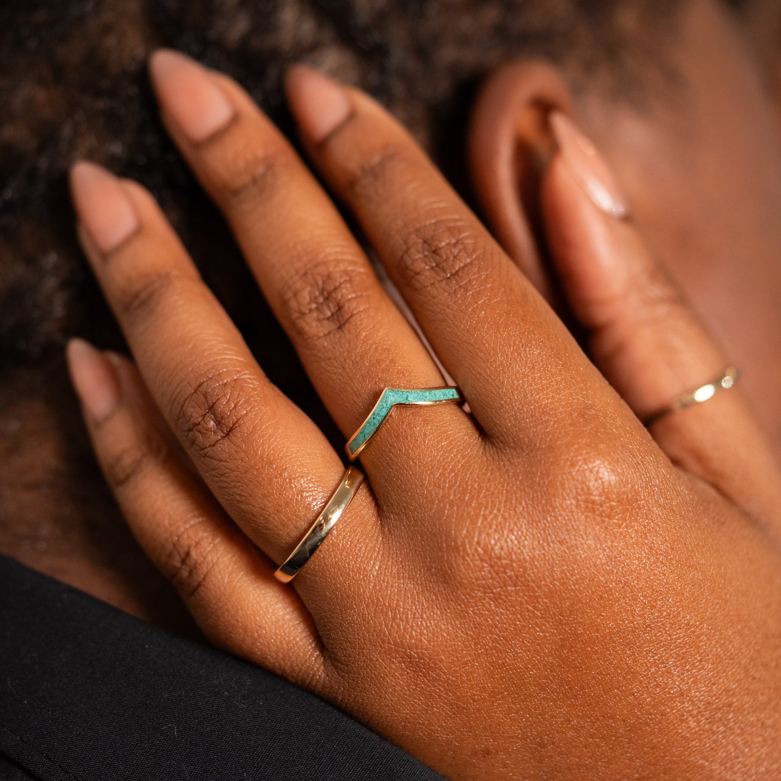 Thin Gold Chevron Turquoise Inlay Ring