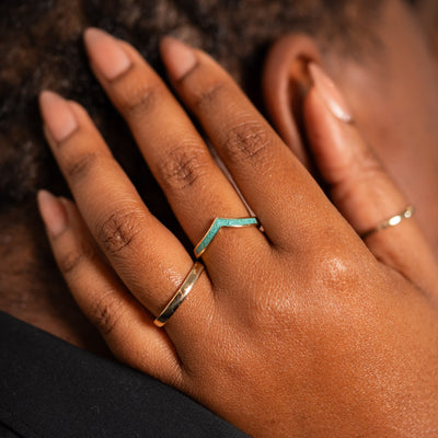 Thin Gold Chevron Turquoise Inlay Ring