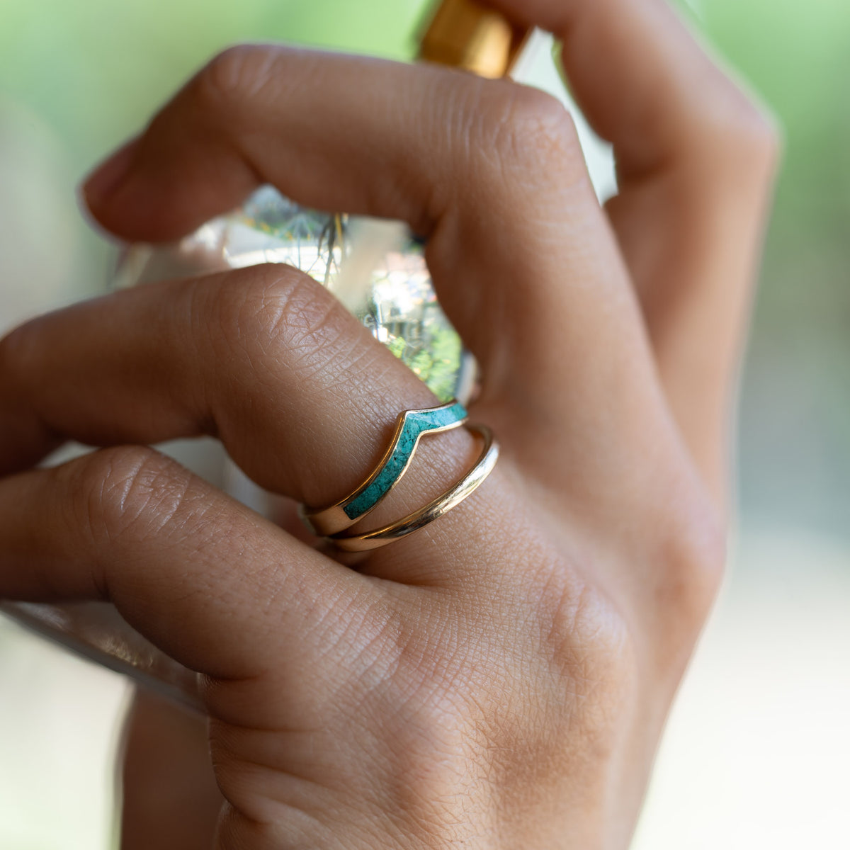 Thin Gold Chevron Turquoise Inlay Ring