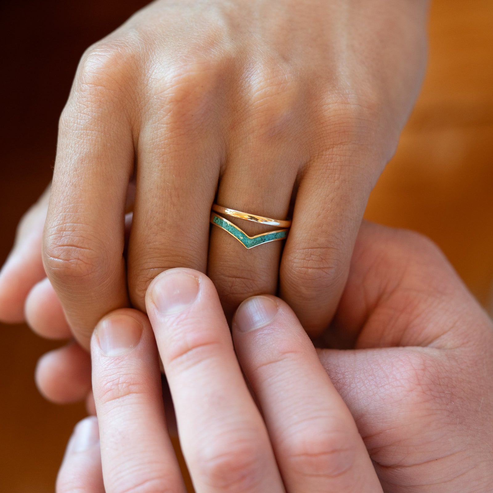 Thin Gold Chevron Turquoise Inlay Ring